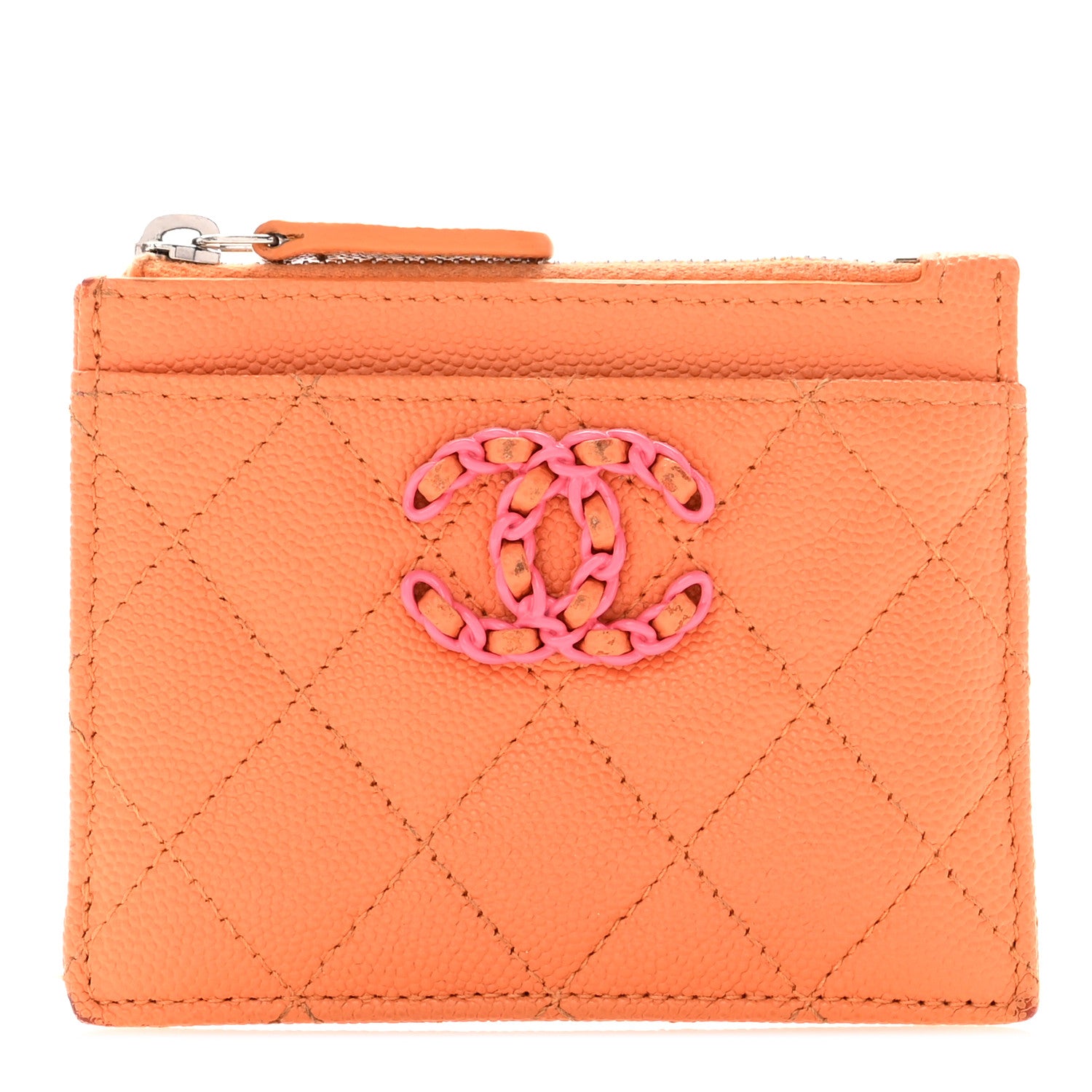 Chanel Caviar Flashy CC Zip Card Holder Orange Pink 1616111 – FASHIONPHILE