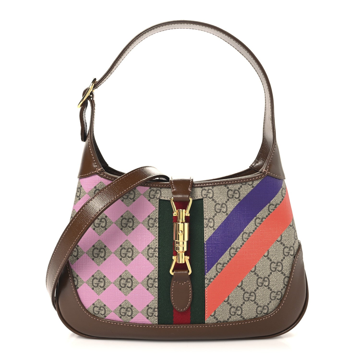 Gucci GG Supreme Monogram Azalea Calfskin Print Web Small Jackie 1961 Hobo Multicolor 1704874 ...