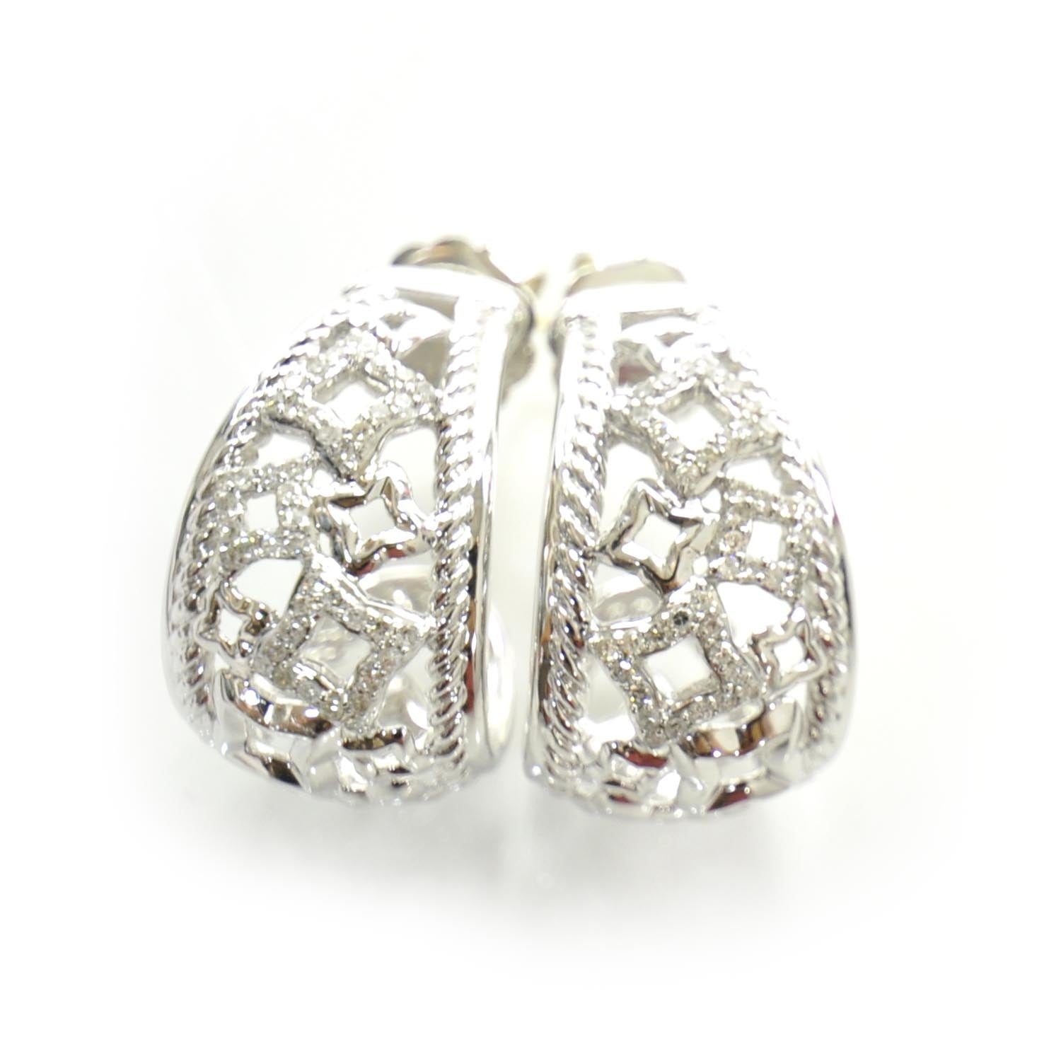 David Yurman Sterling Silver Pave Diamond Tapestry Earrings 24174 – FASHIONPHILE