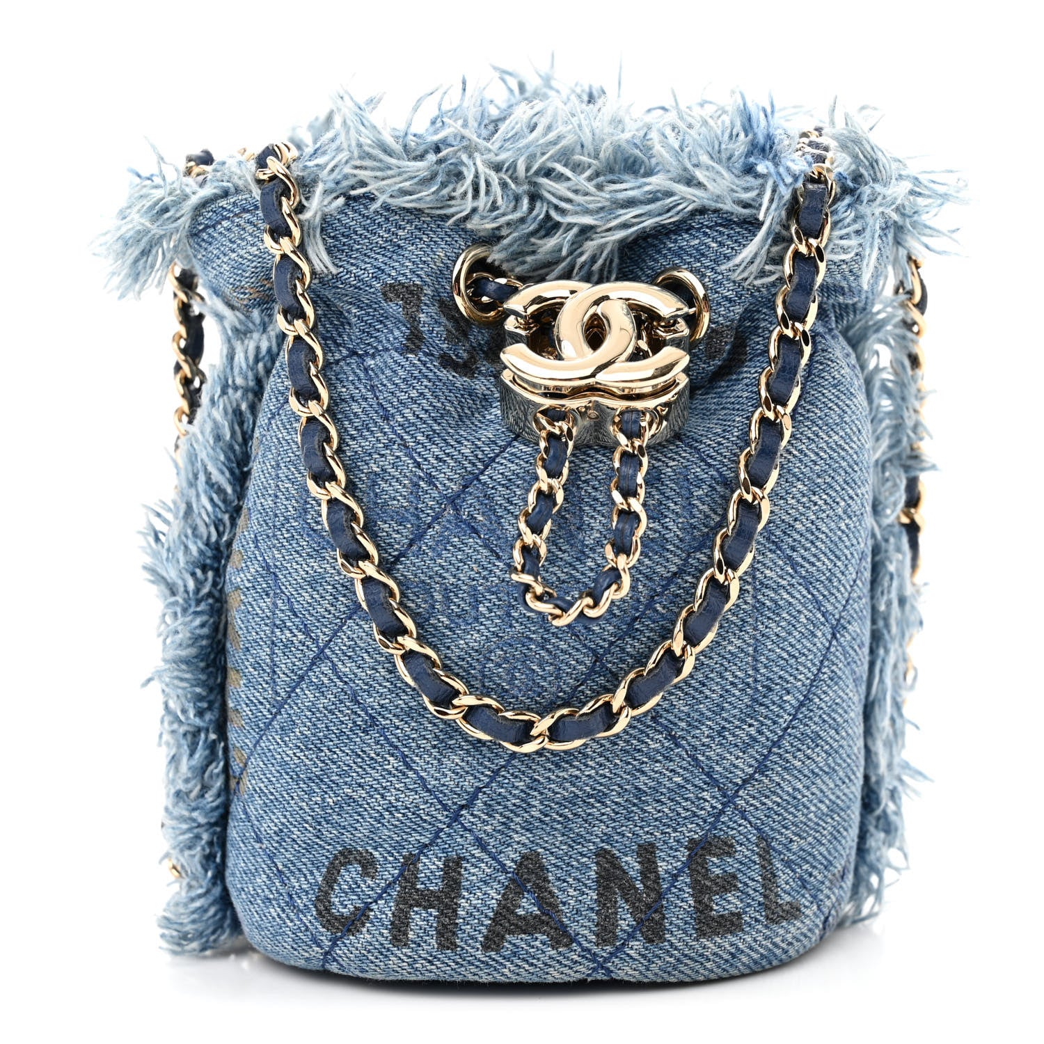 Chanel Denim Quilted Mood Mini Bucket With Chain Blue Multicolor 1438986 – FASHIONPHILE