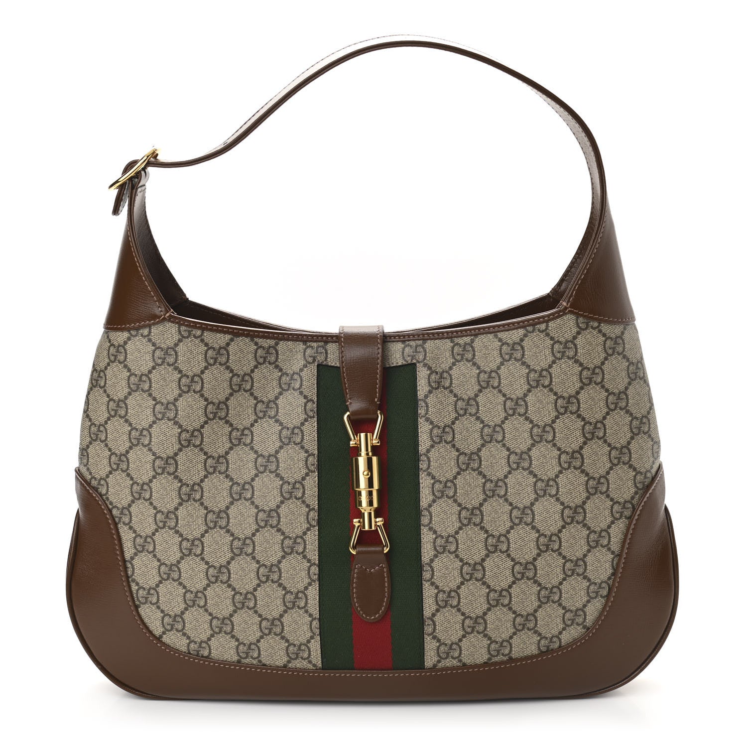 Gucci GG Supreme Monogram Azalea Calfskin Web Medium Jackie 1961 Hobo Beige Ebony Brown Sugar ...