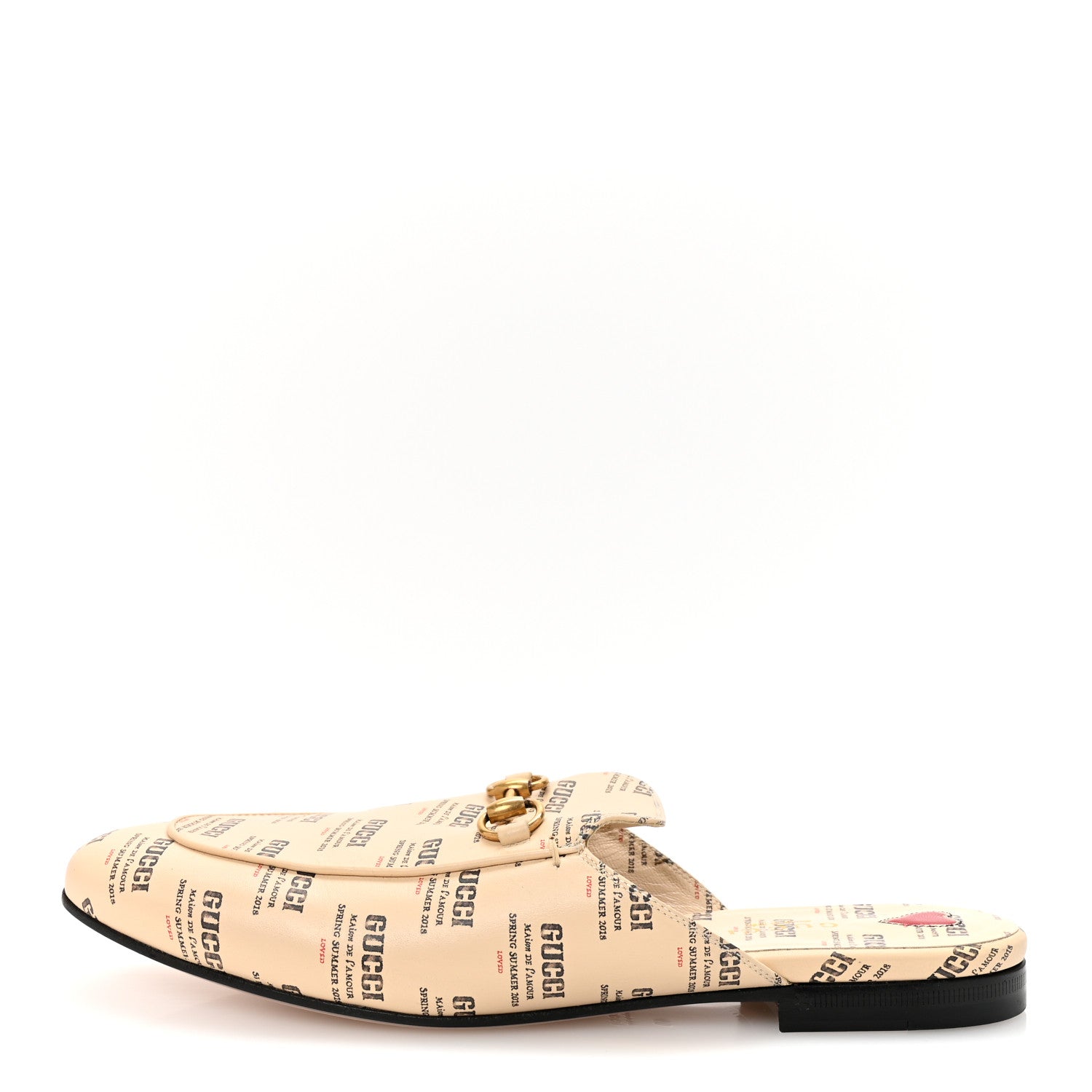 Gucci Calfskin Stamp Print Womens Princetown Slippers 40 Soy Black ...