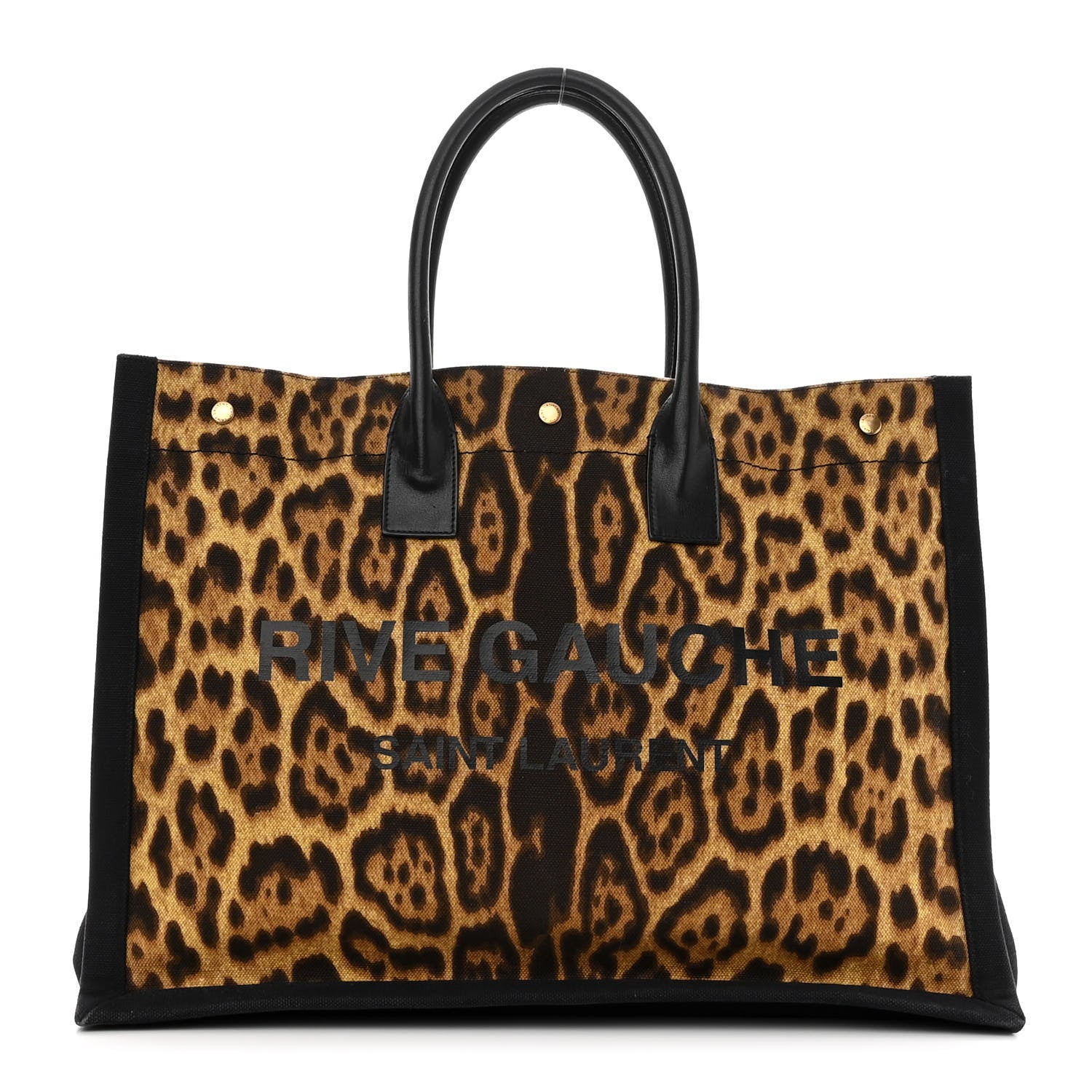 Saint Laurent Canvas Calfskin Leopard Print Rive Gauche Noe Tote ...