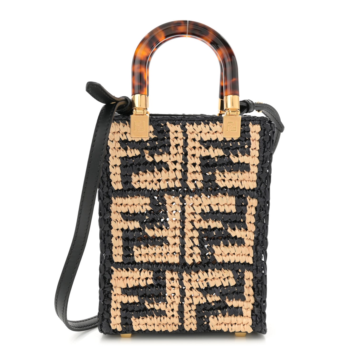 Fendi Raffia Plexiglass Crochet Mini Sunshine Shopper Tote Black ...
