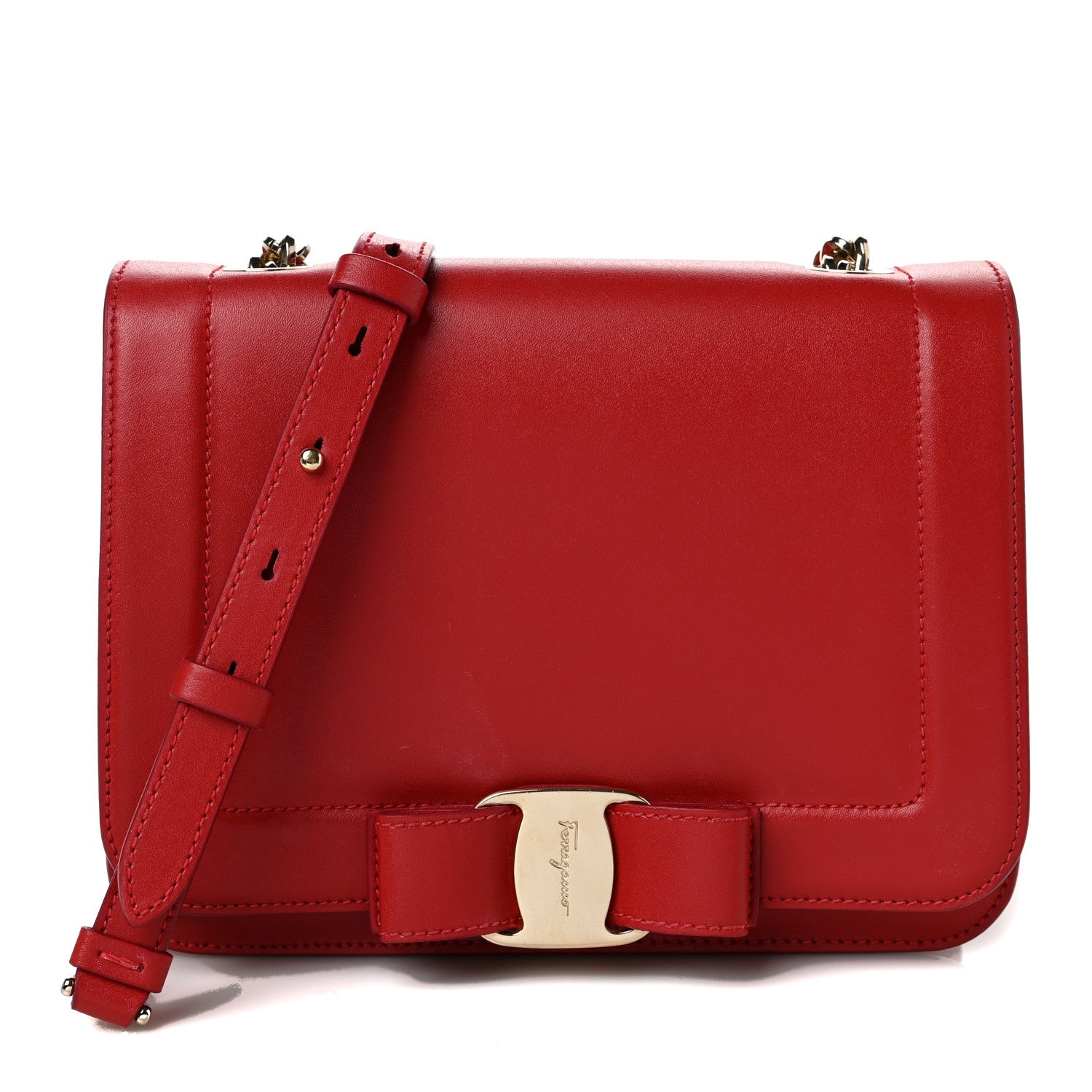Salvatore Ferragamo Smooth Calfskin Vara Bow Chain Flap Crossbody ...
