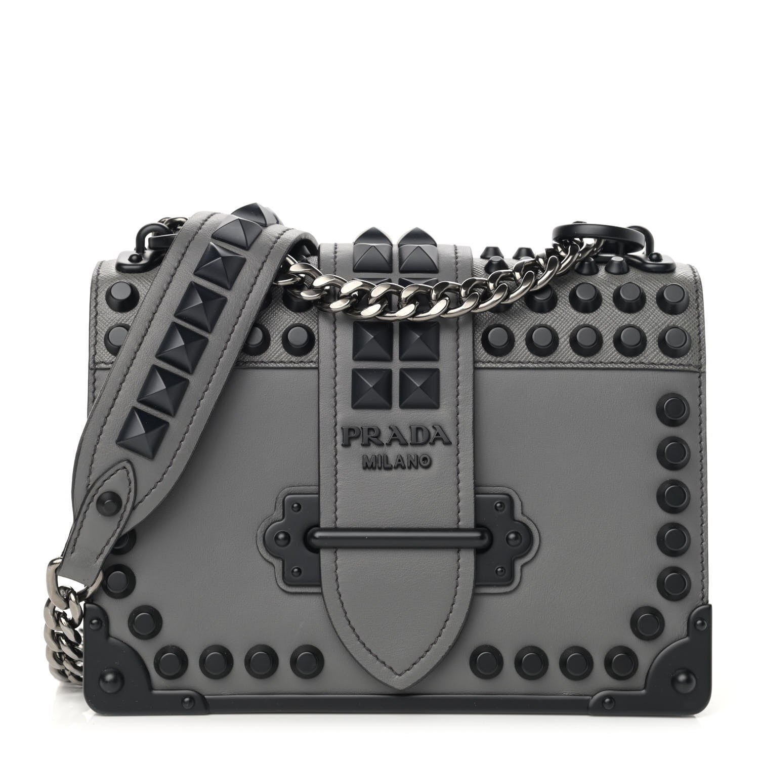 Prada City Calfskin Saffiano Studded Cahier Bag Mercurio 1089298 ...