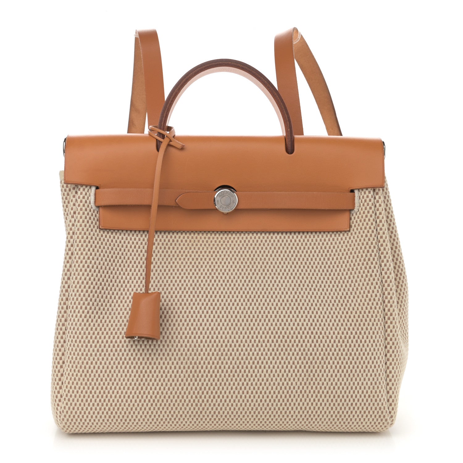 Hermes Toile Vache Calfskin Herbag 30 PM Backpack Natural 1105795 ...