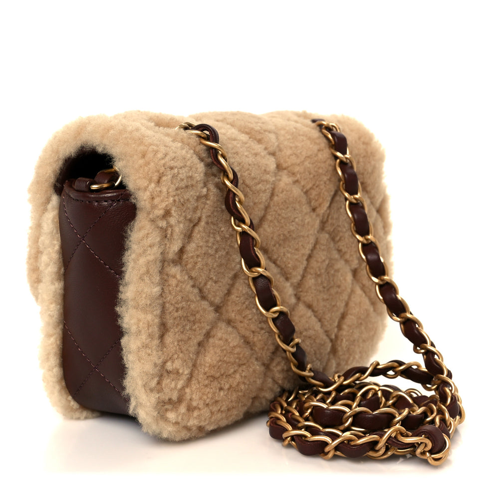 Chanel Shearling Lambskin Quilted Mini Furry Coco Flap Beige Dark Brown ...