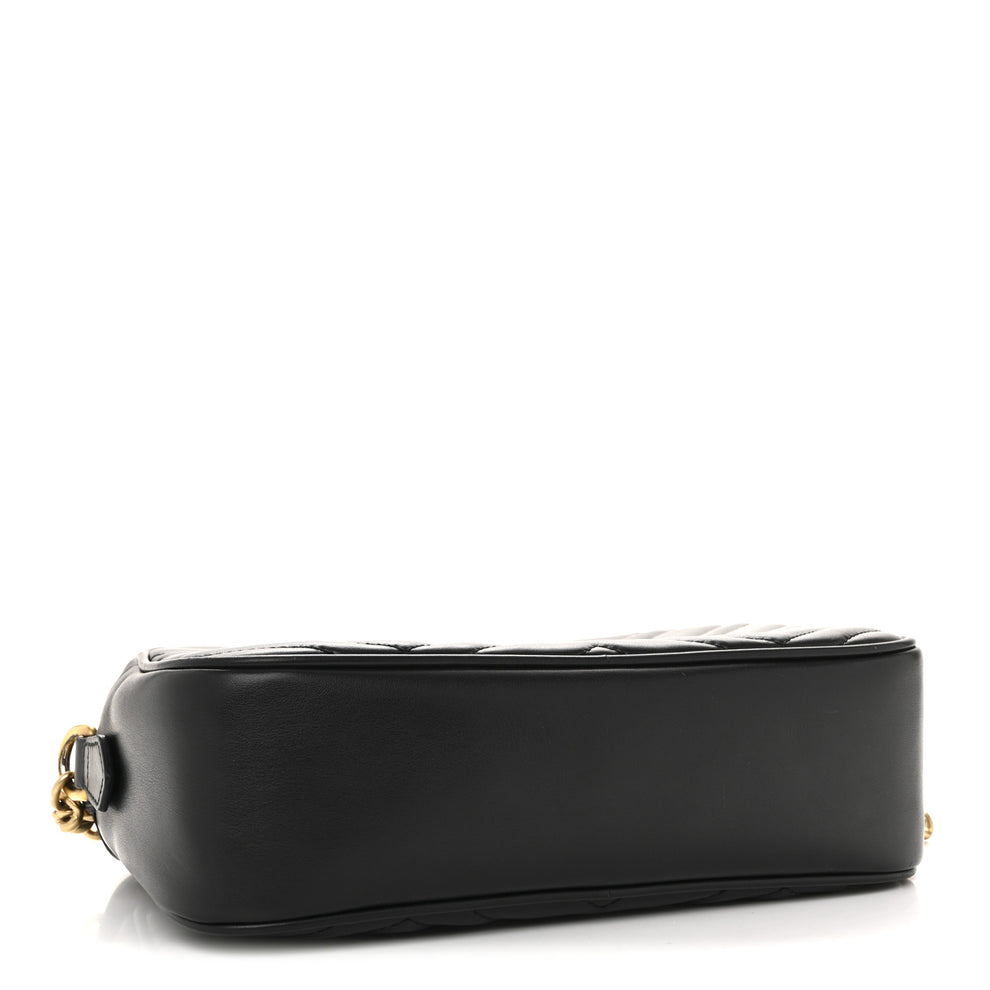 Gucci Calfskin Matelasse Small GG Marmont Chain Shoulder Bag Black ...
