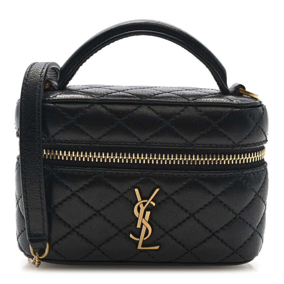 Saint Laurent Lambskin Quilted Micro Gaby Vanity Case Black 1770089 ...