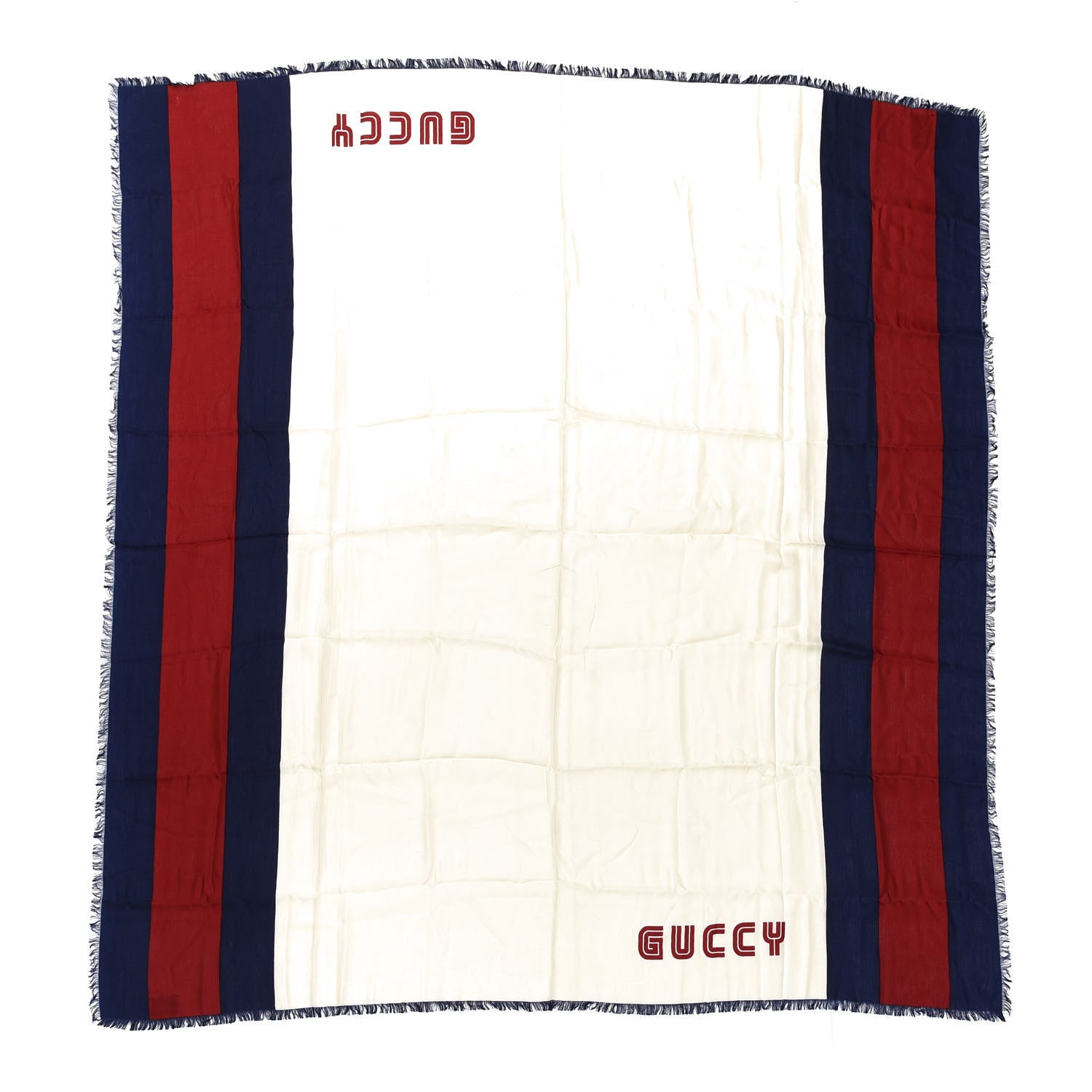 Gucci X SEGA Silk Modal Web GUCCY Scarf Ivory Blue Red 577693 ...