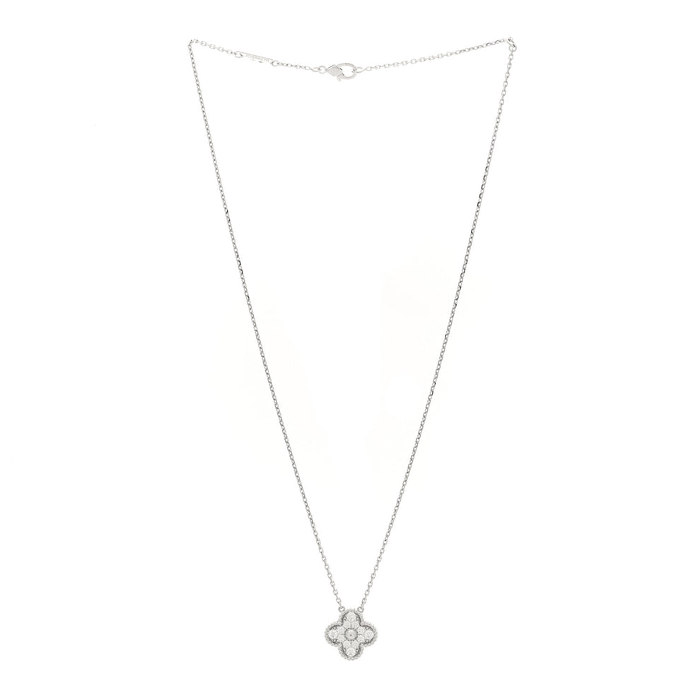 Van Cleef & Arpels 18K White Gold Diamond Vintage Alhambra Pendant ...
