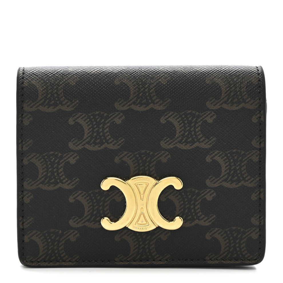 Celine Canvas Triomphe Compact Wallet Tan 1807275 – FASHIONPHILE