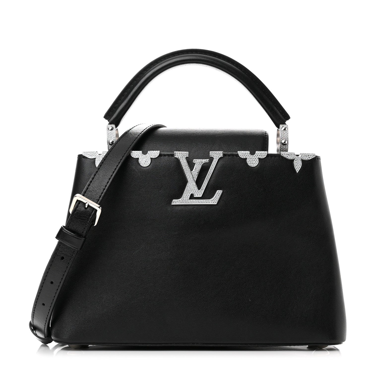 Louis Vuitton Smooth Calfskin Crystal Flowers Capucines BB Black ...
