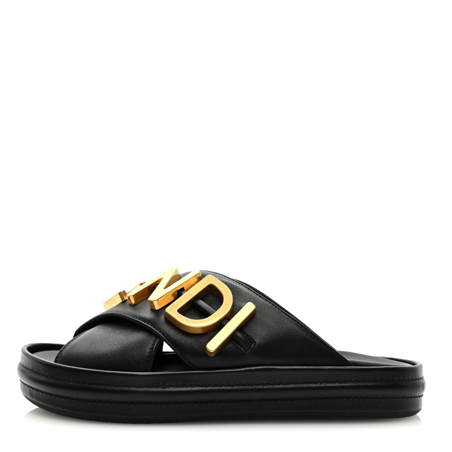Fendi Vitello Womens Fendigraphy Slide Sandals 35 Black 1480802 ...
