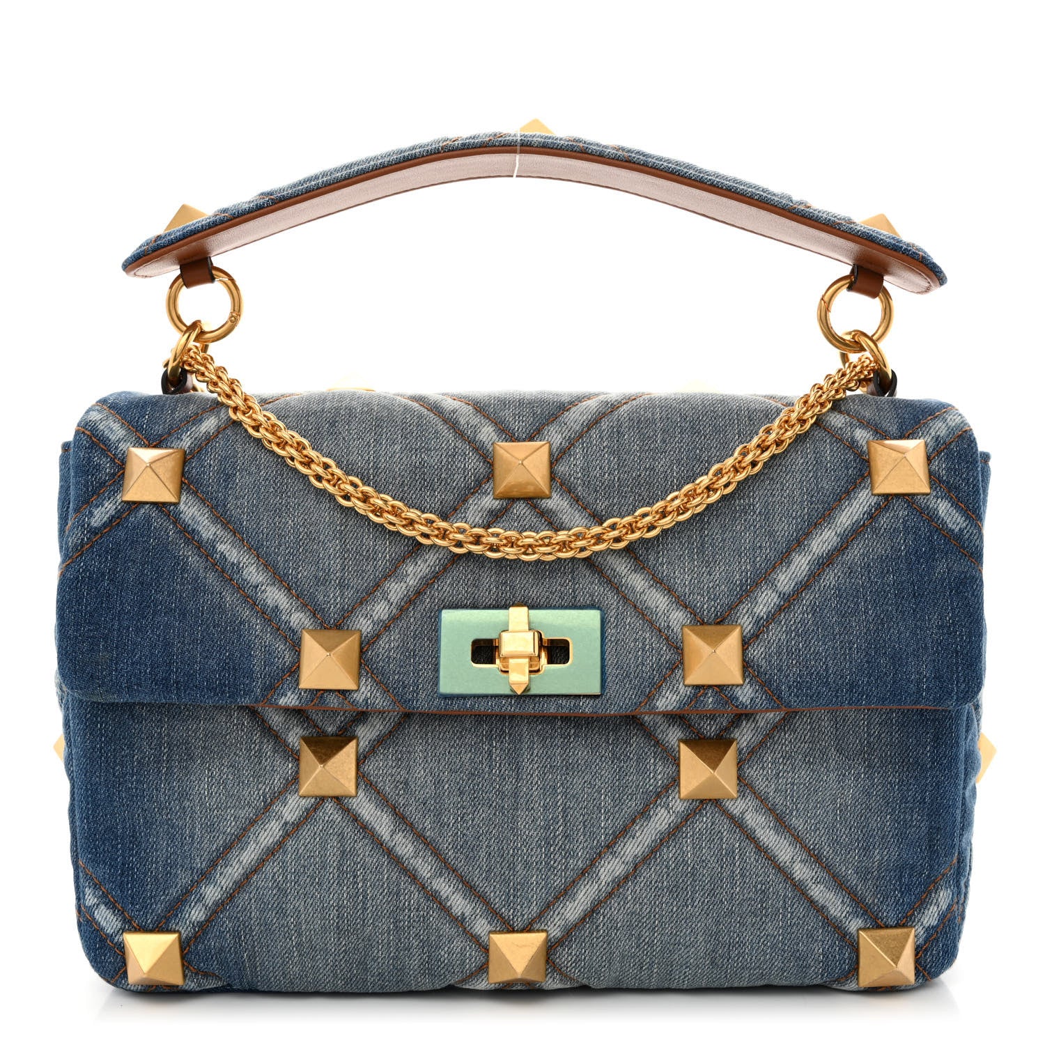 Valentino Garavani Denim Large Roman Stud Shoulder Bag Light Denim ...