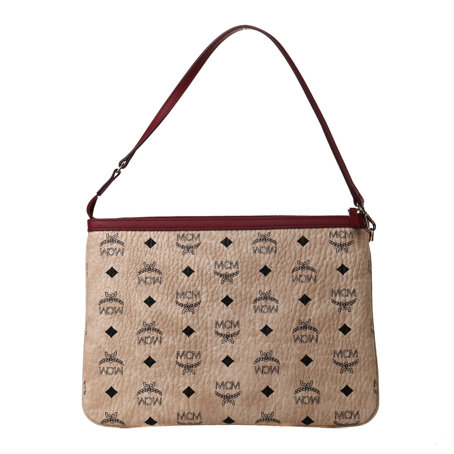 MCM Visetos Liz Shopper Tote Pouch Beige Ruby Red 902856 – FASHIONPHILE