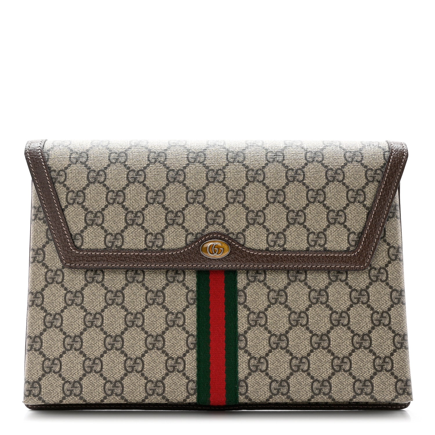 Gucci GG Supreme Monogram Web Ophidia Clutch Beige New Acero 1188818 ...