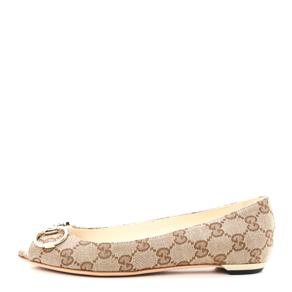 Gucci Monogram Miro Soft Calfskin Womens Horsebit Peep Toe Flats 6 ...
