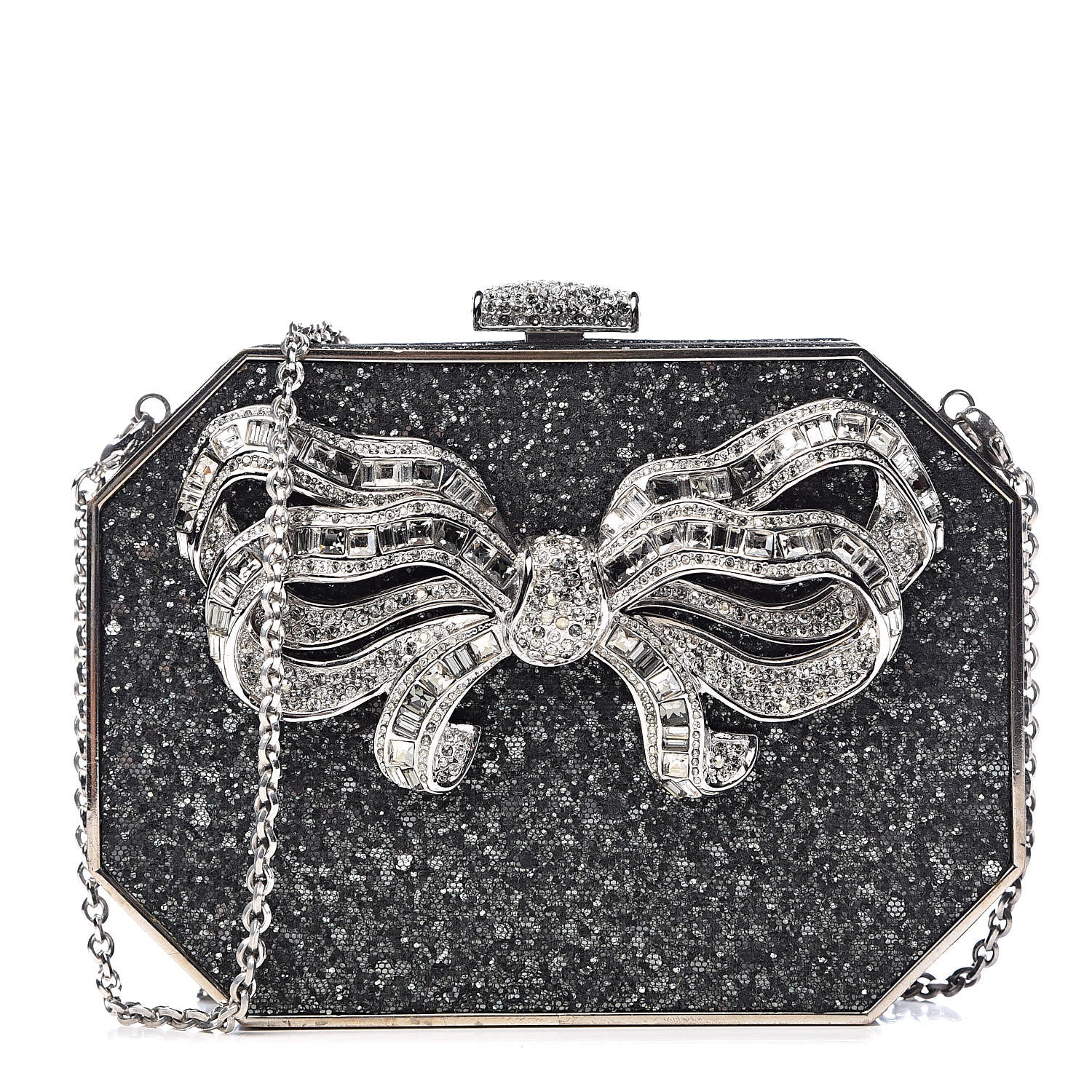 Judith Leiber Crystal Minaudiere Bow Clutch Black Silver 511474 ...