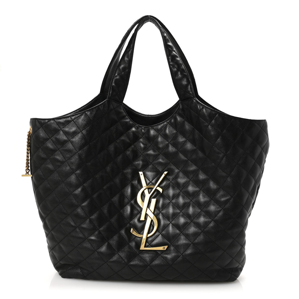 Saint Laurent Lambskin Quilted Maxi Icare Shopping Tote Black 1782551 ...
