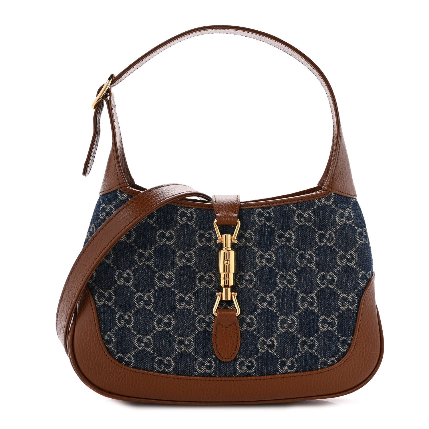 Gucci New Denim GG Monogram Calfskin Small Jackie 1961 Hobo Blue Tea ...