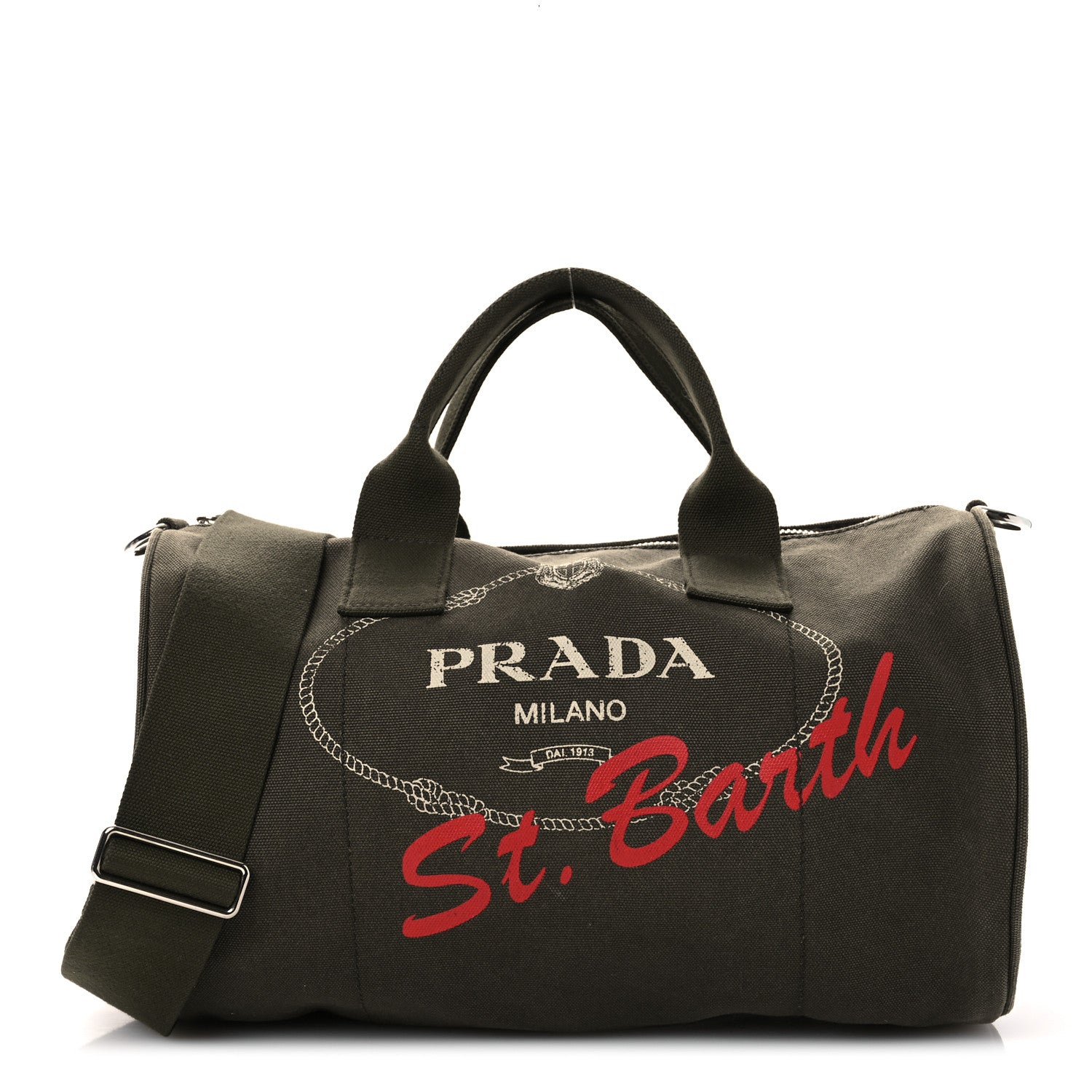 Prada Canapa Logo Saint Barth Boston Bag Militare 1761021 – FASHIONPHILE