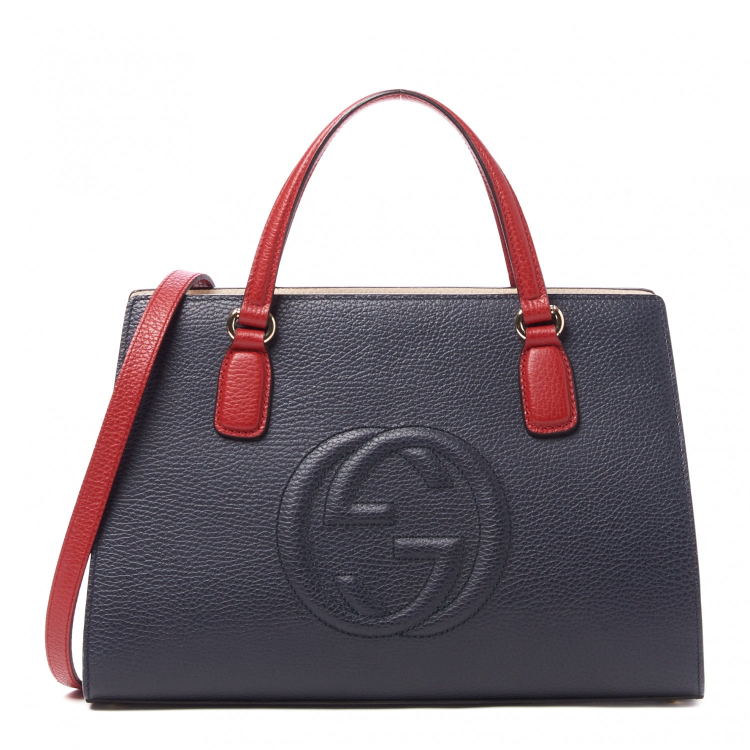Gucci Dollar Calfskin Medium Soho Top Handle Satchel Blue Hibiscus Red ...