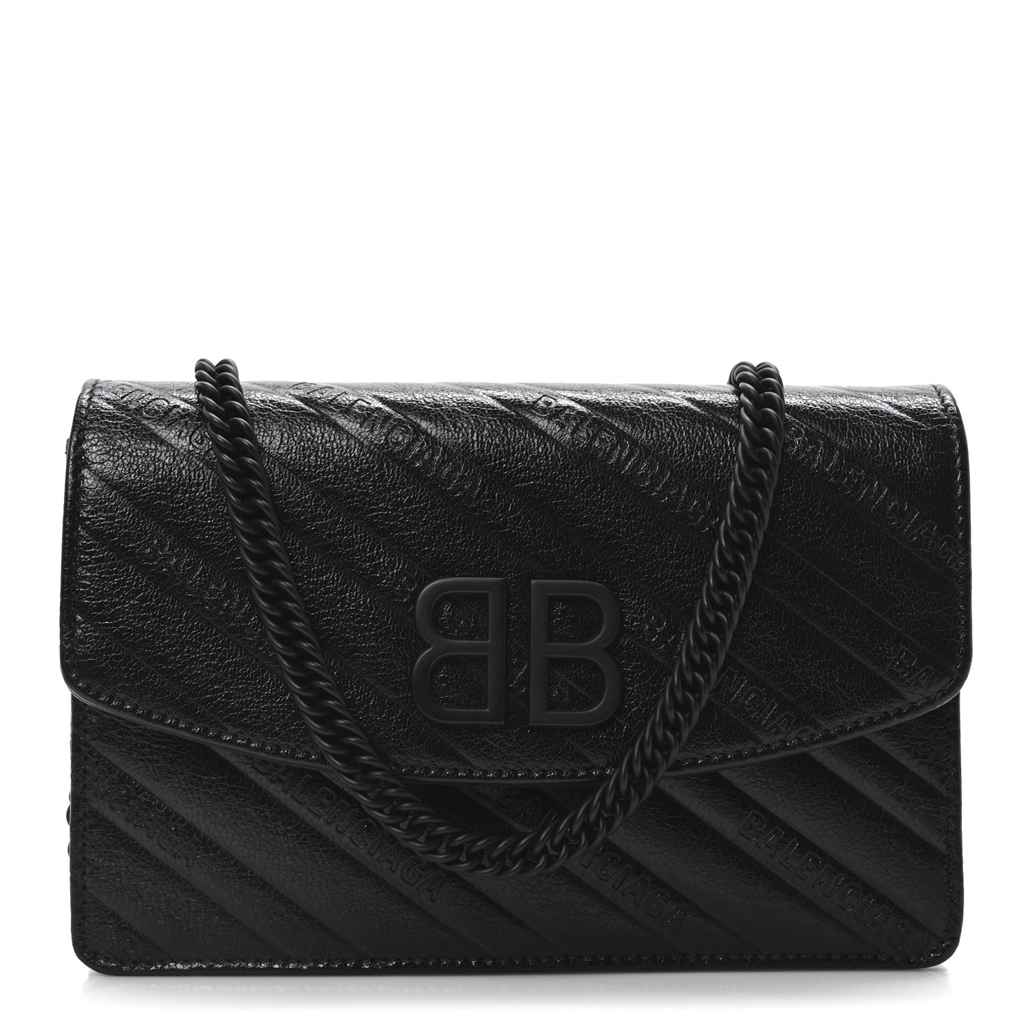 Balenciaga Shiny Goatskin Logo Embossed Monochrome BB Wallet On Chain ...