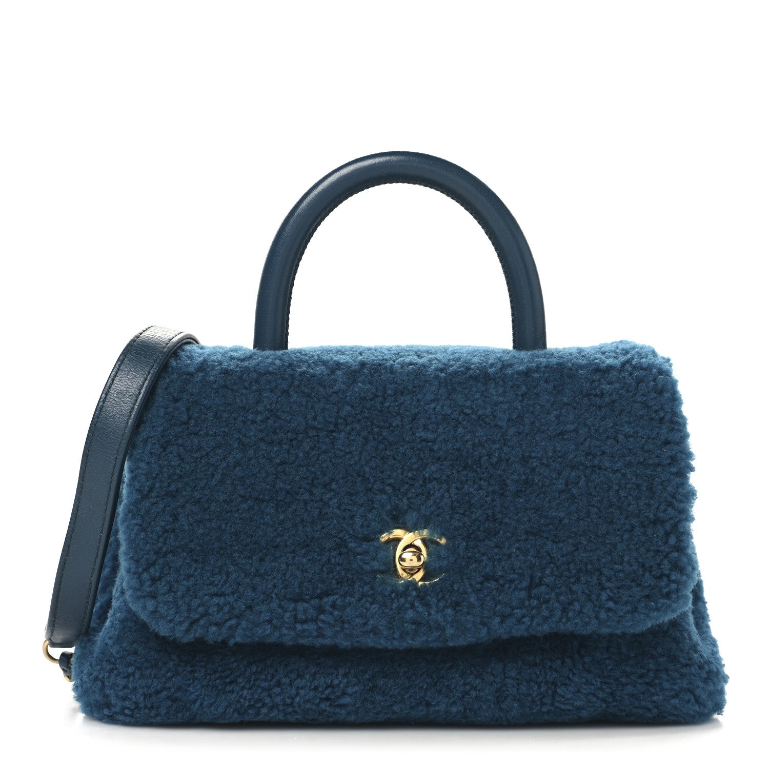 Chanel Shearling Lambskin Small Coco Handle Flap Blue 1715099 ...