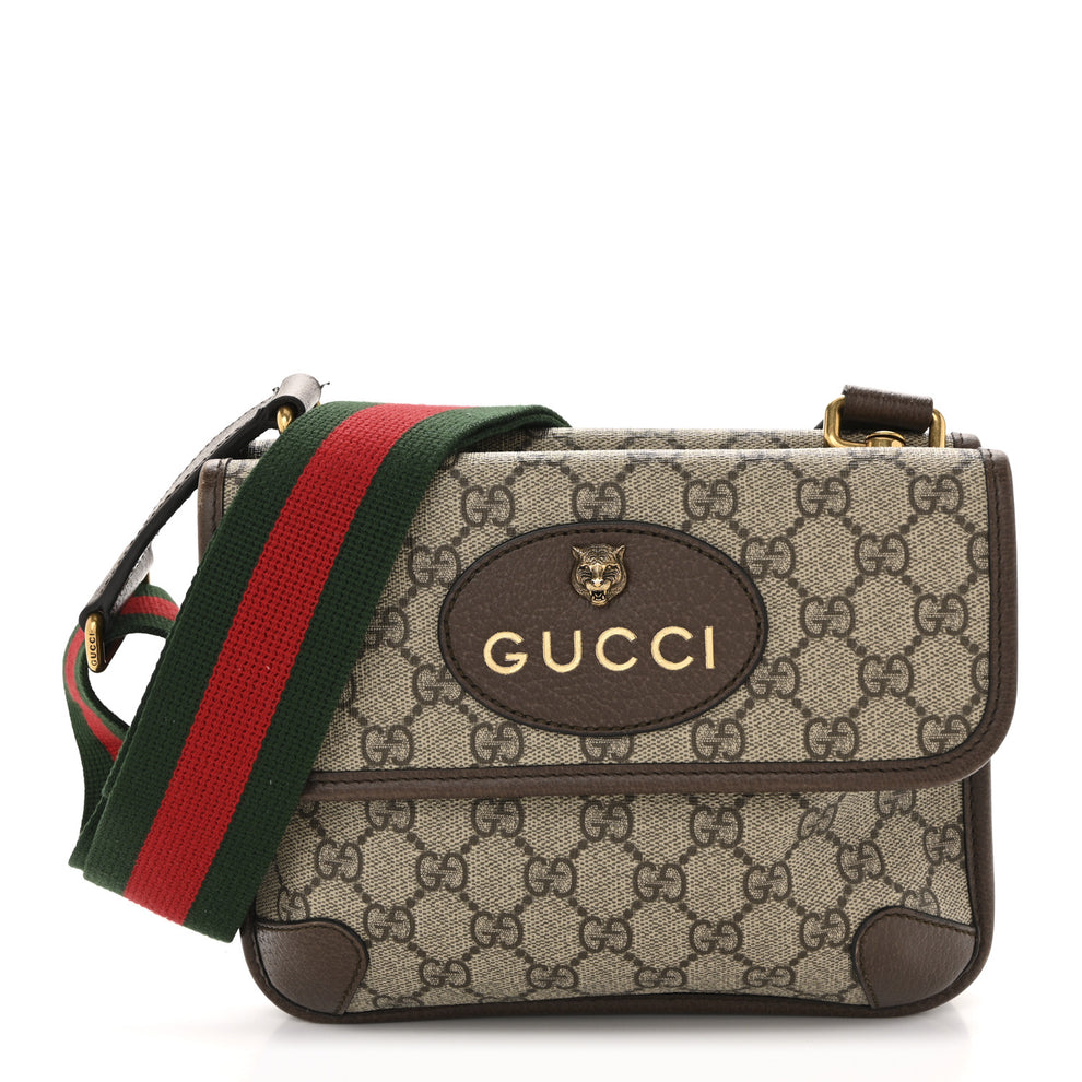 Gucci GG Supreme Monogram Web Small Neo Vintage Double Flap Messenger ...