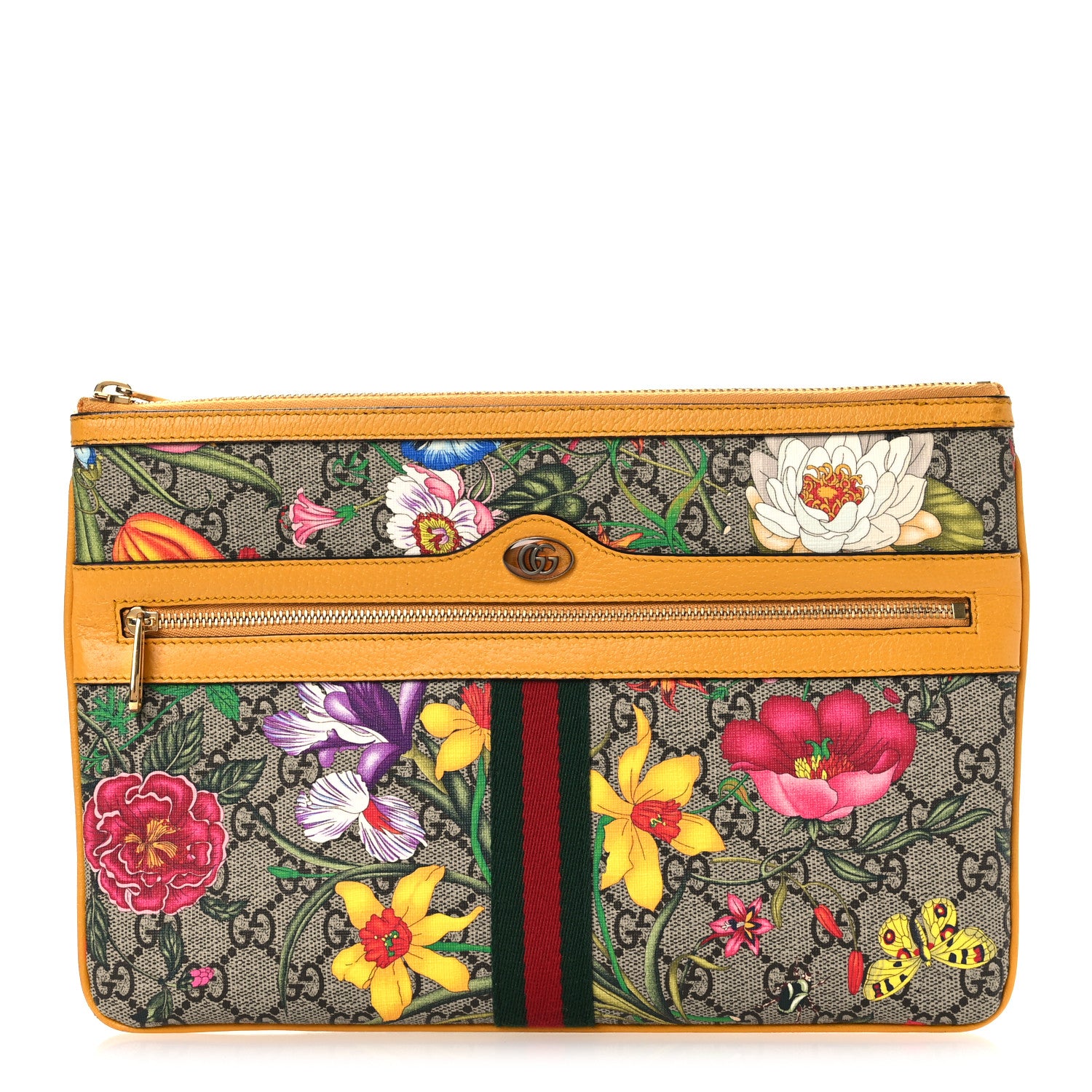 Gucci GG Supreme Monogram Flora Large Ophidia Pouch Clutch Beige ...