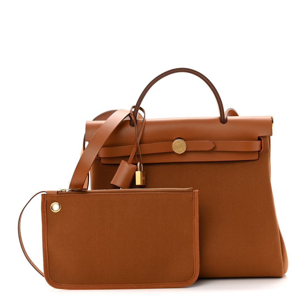 Hermes Military Toile Vache Hunter Herbag Zip Retourne 31 PM Fauve ...