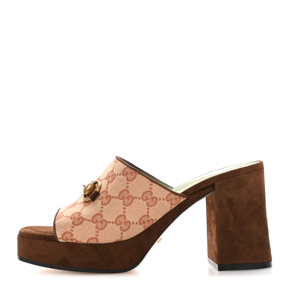Gucci GG Monogram Kid Scamosciato Houdan Mid Heel Platform Slide ...