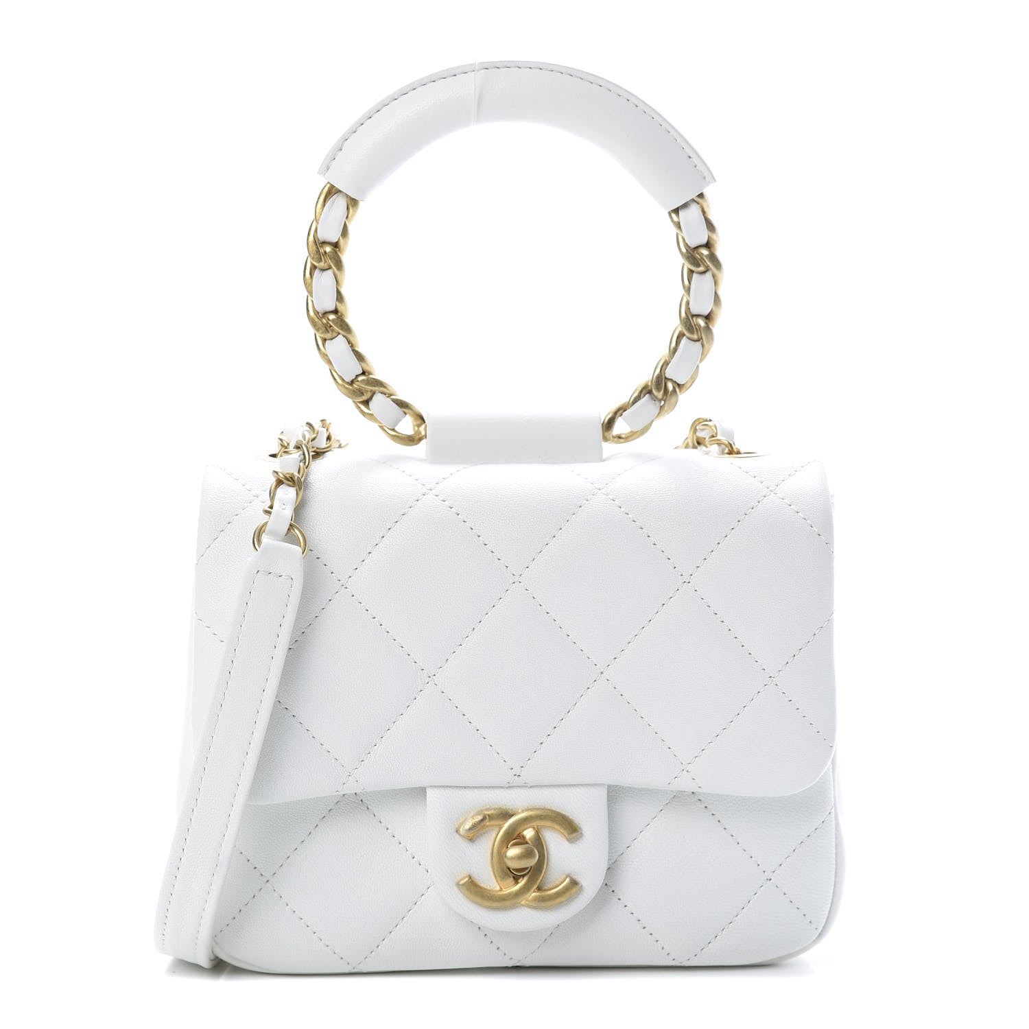 Chanel Lambskin Quilted Small Circular Handle Bag White 654379 ...
