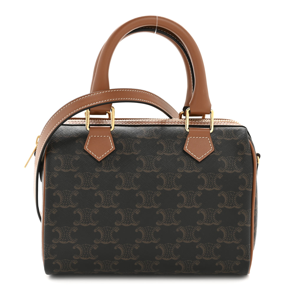 Celine Triomphe Canvas Calfskin Small Boston Bag Tan 1796545 – FASHIONPHILE