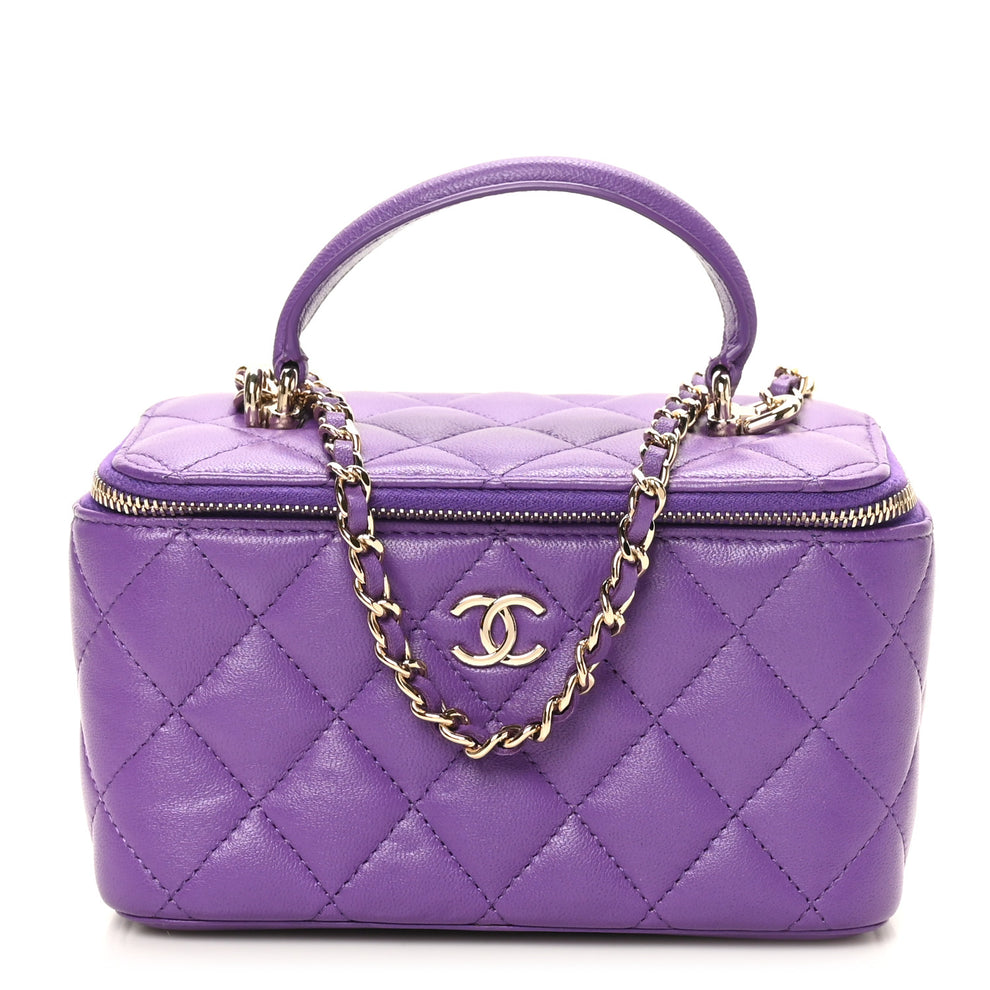 Chanel Lambskin Quilted Small Top Handle Vanity Case With Chain Purple ...