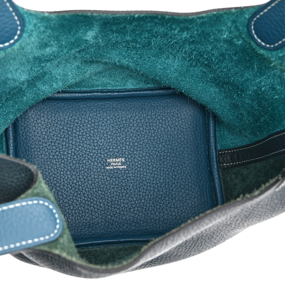 Hermes Taurillon Clemence Casaque Picotin Lock 18 MM Vert Bosphore Deep Bleu 1763690 – FASHIONPHILE