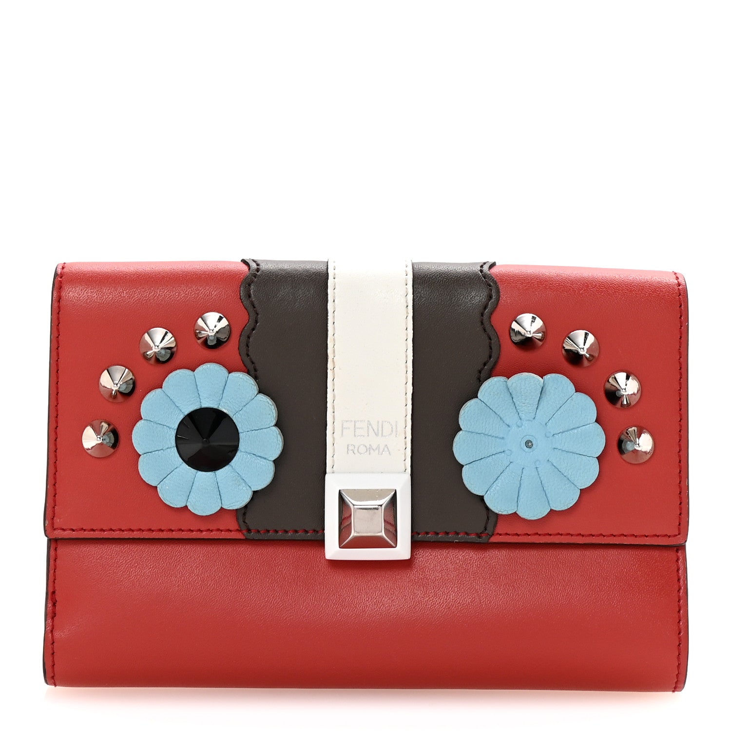 Fendi Vitello Century Lucido Hypnoteyes Studded Kan I French Wallet ...
