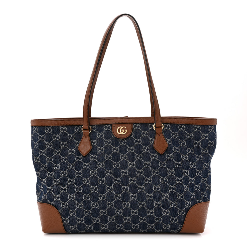 Gucci New Denim GG Monogram Medium Ophidia Shopping Tote Blue Tea Cuir ...