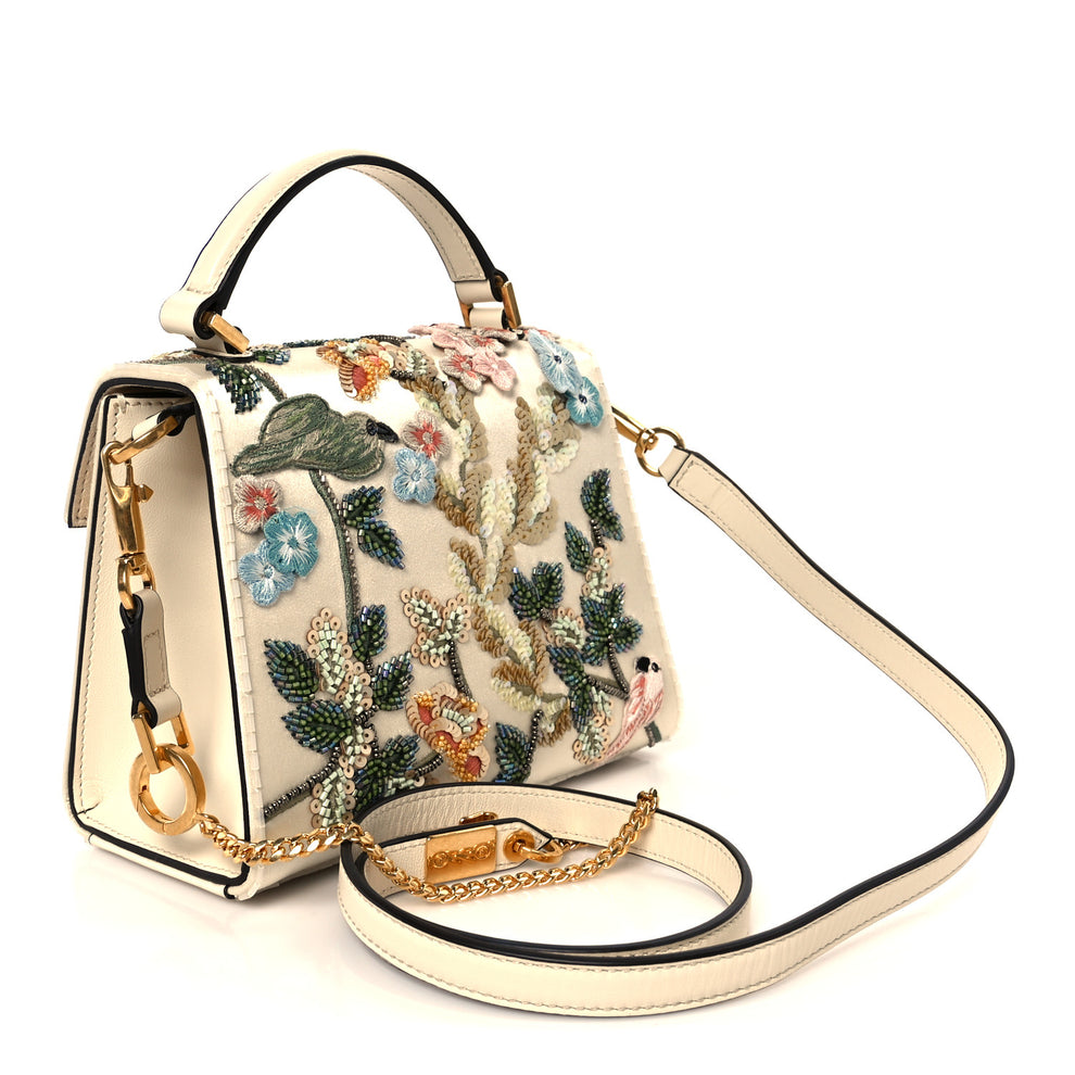 Valentino Garavani Satin Sequin Beaded Embroidered Flower Bird Mini ...