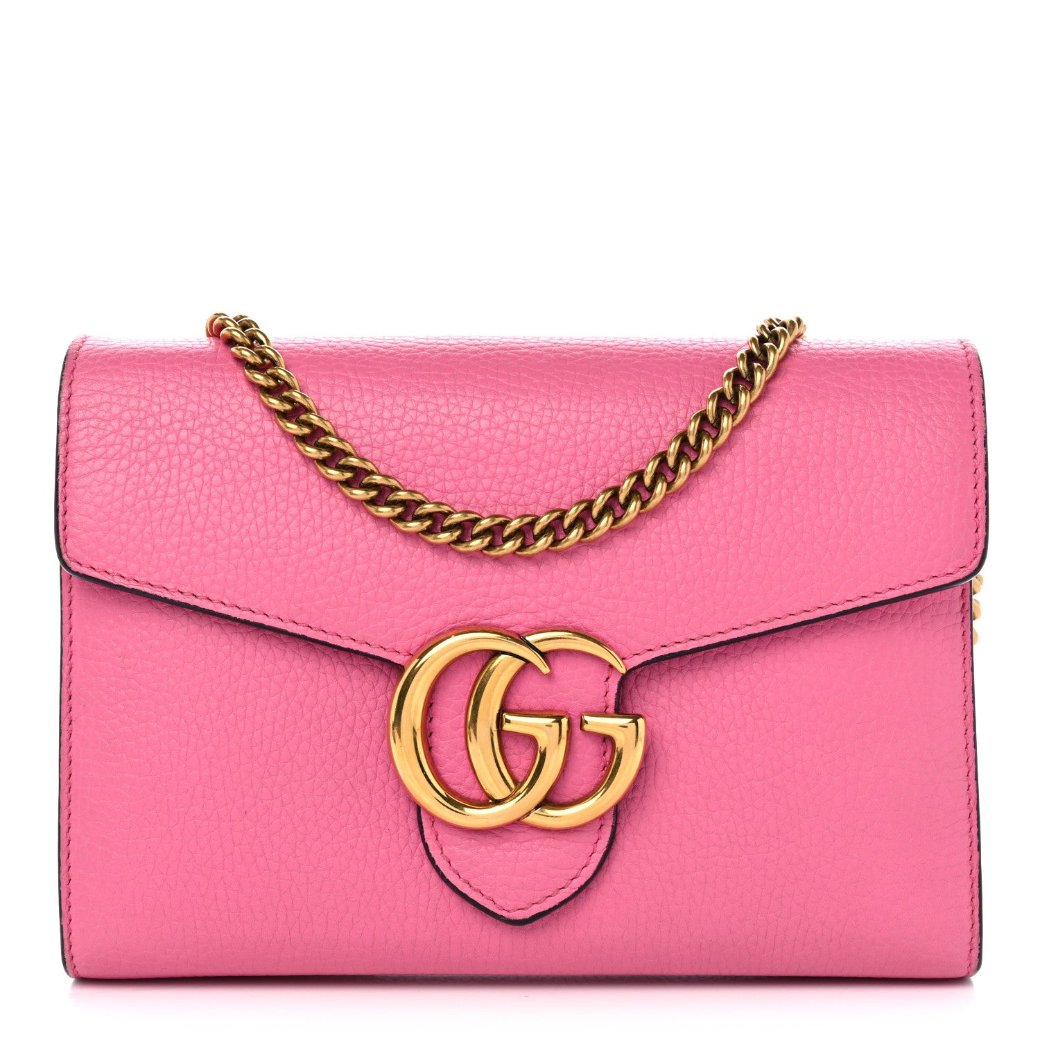 Gucci Cellarius Calfskin GG Marmont Chain Wallet Pink Tropical Flower ...