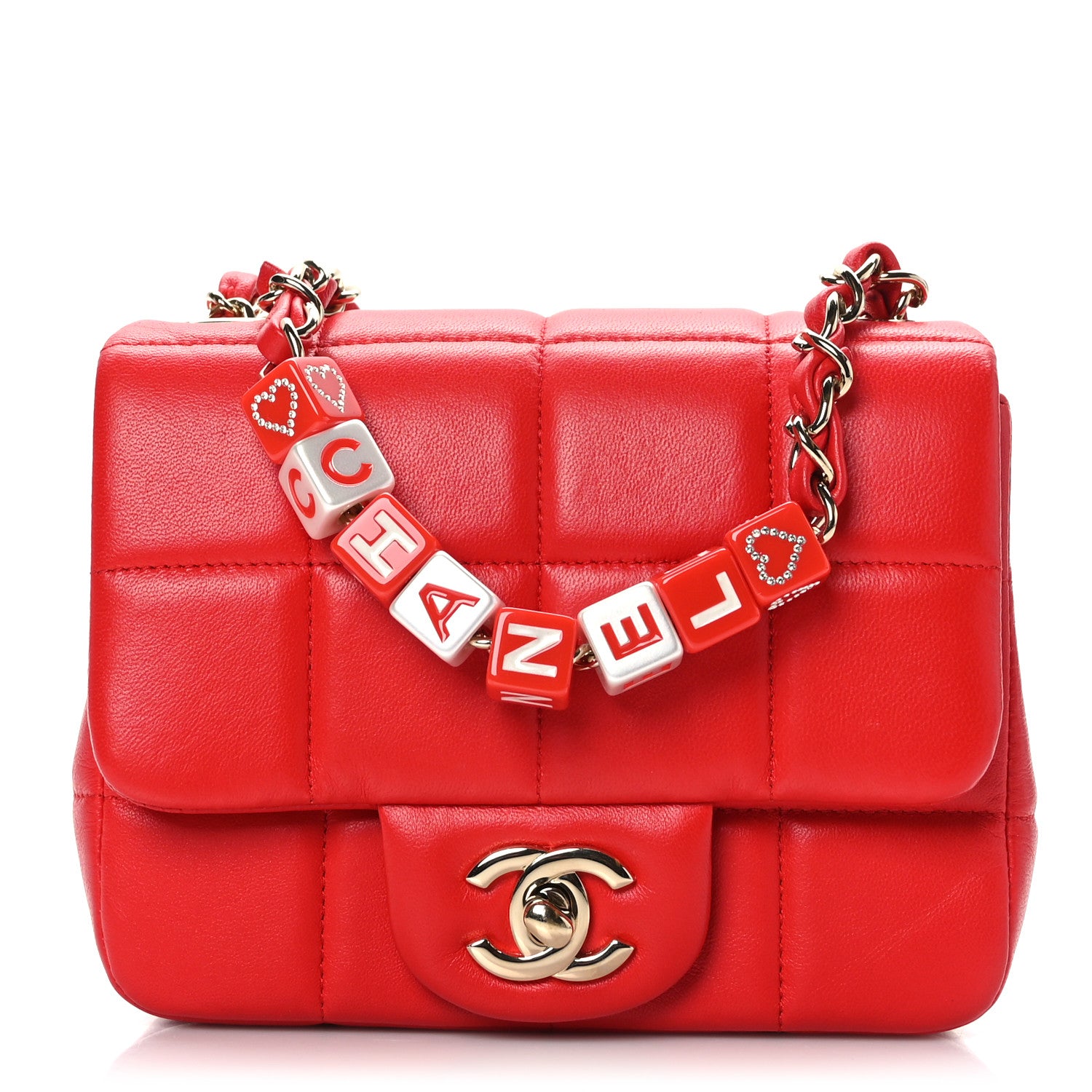 Chanel Lambskin Resin Crystal Square Quilted Monacoco Mini Flap Red ...