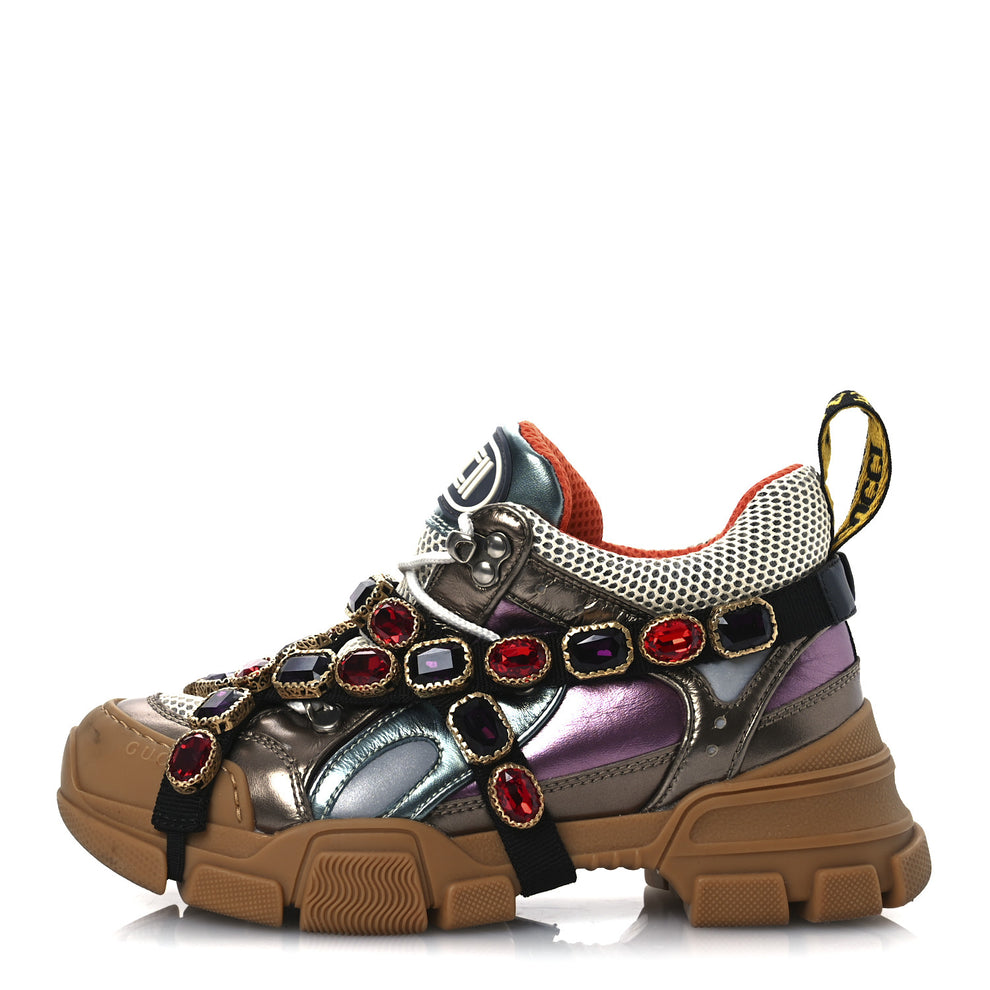 Gucci X SEGA Mesh Suede Calfskin Removable Crystals Womens Flashtrek ...
