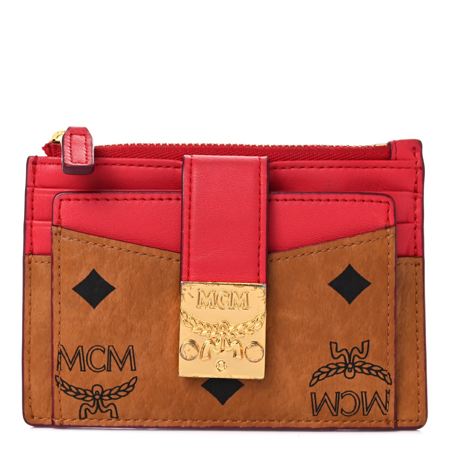 MCM Visetos Patricia Card Case Cognac Red 1034332 – FASHIONPHILE