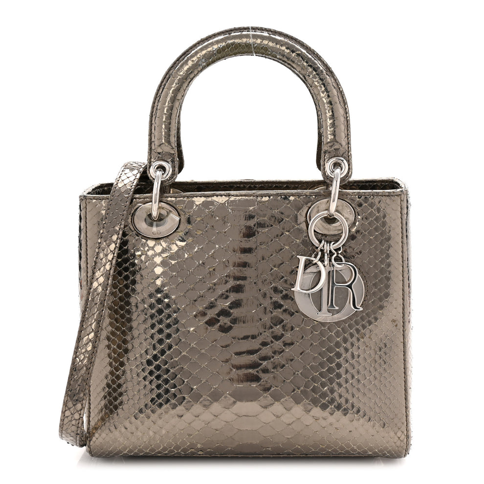 Christian Dior Metallic Snakeskin Medium Lady Dior Silver 1796890 ...
