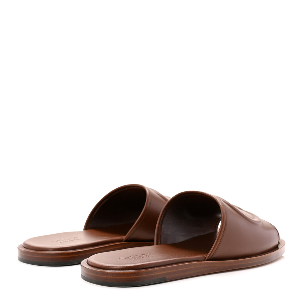 Gucci Nappa Samoa Interlocking G Mens Slide Sandals 9 Olivier Brown ...