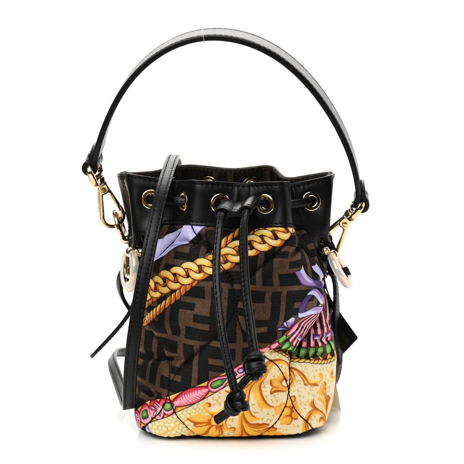 Fendi X VERSACE Silk Vitello Fendace FF Baroque Quilted Mini Mon Tresor ...