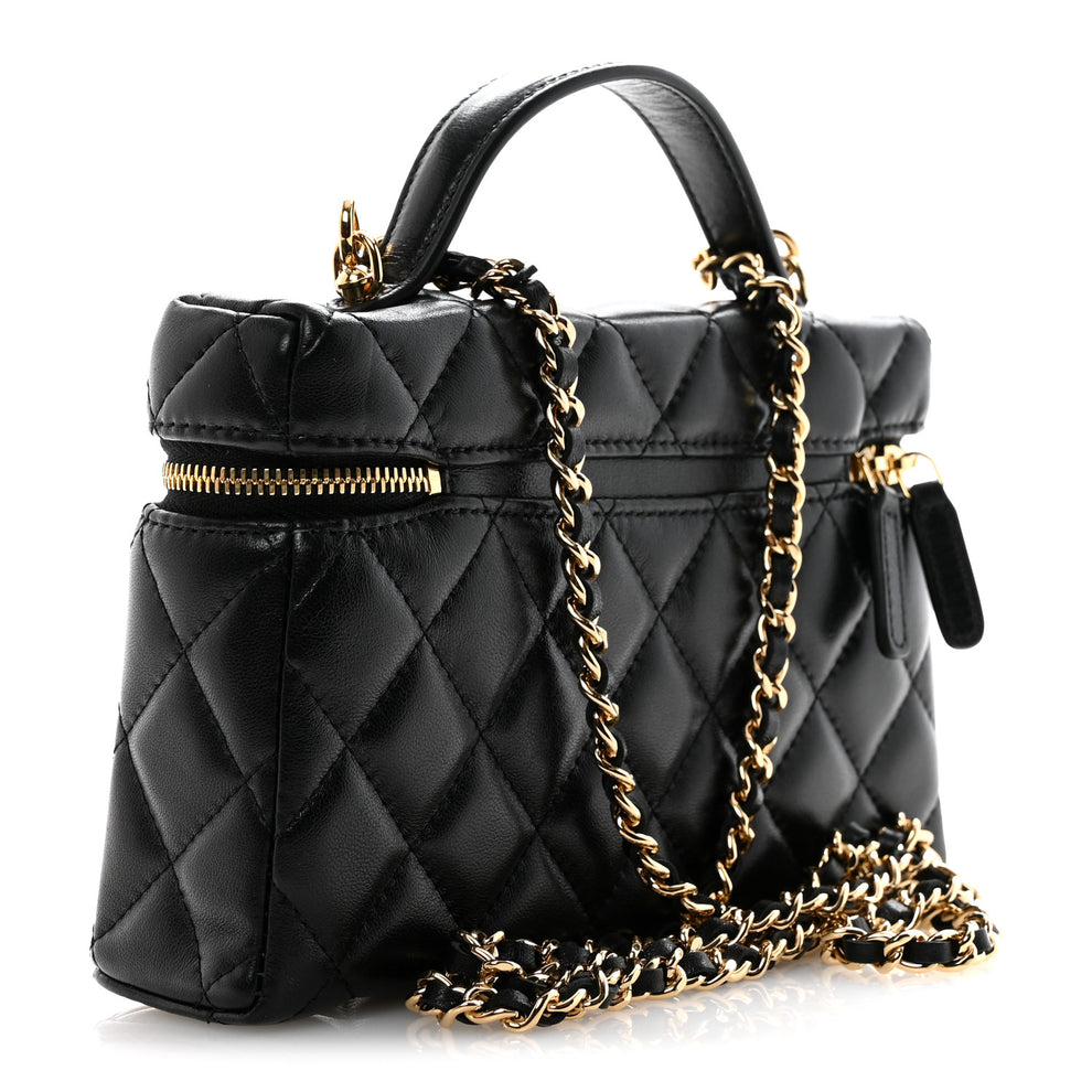 Chanel Lambskin Quilted Crystal Ridged CC Top Handle Slim Vanity Case ...