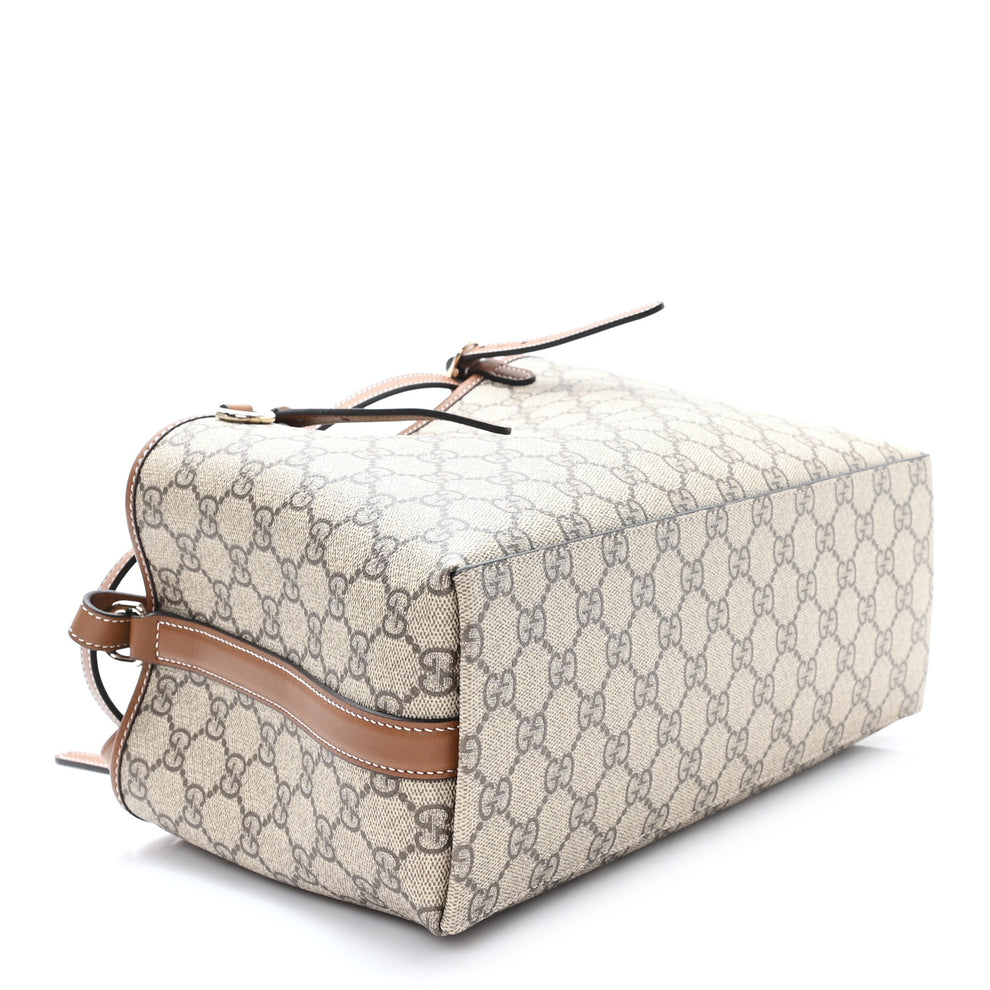 Gucci GG Supreme Monogram Emblem Medium Tote Bag Beige Dark Brown ...